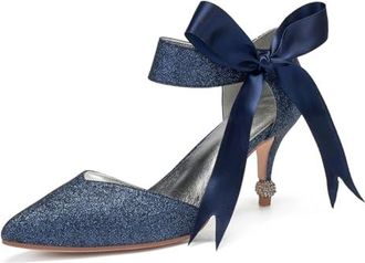Generic Chaussures De Mariage Bout Pointu Mari&eacute;e Stylet Talons Femme Et&eacute; Talon Mariage Soir&eacute;e Chaussures Femmes 7.5Cm,Dark Blue,42 EU