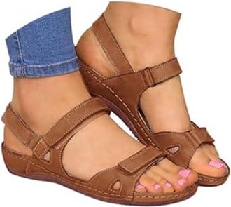 Generic Sandales orthopédiques compensées pour femme - Bout ouvert - Confortables - Style bohème décontracté - Chaussures de marche à talons hauts avec soutie