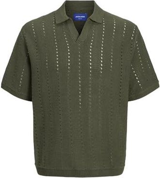 Jack & Jones Jorparos Knit Easter SS Crochet Polo, Vert Olive, XXL Hommes
