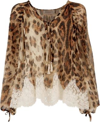 Ermanno Scervino Femme, Blouses et Chemises, Brun, Taille: 34 FR Blouse &agrave; imprim&eacute; animal