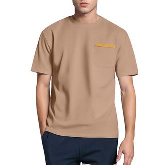Generico T-shirts en coton pour homme, t-shirt large de sport &agrave; manches courtes oversize T-shirt respirant avec poches T-shirt dentra&icirc;nement uni avec col rond,