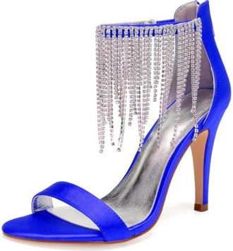 Generic Femme Talon Aiguille Chaussure Escarpin Sandale Ouvert Chic Mari&eacute;e Et&eacute; Talon Mariage Soir&eacute;e Chaussures 10.5Cm,Bleu,39 EU
