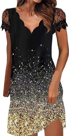 Generic Femmes Col V Robe à Manches Longues Tunique Élégant Soirée Fête Cocktail Shirt Robes Paillettes Robe Strass et Paillettes Femmes de Soirée Mariage Coc