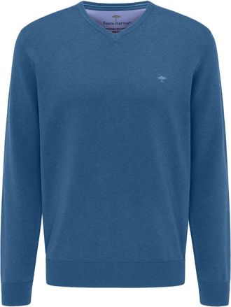 Fynch-Hatton Fein gestrickter V-Neck Baumwollpullover Azure/S