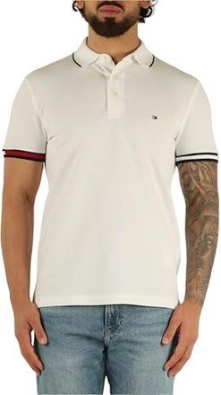 Tommy Hilfiger Polo Manches Courtes Homme Flag Cuff Slim Fit, Blanc (White), 3XL