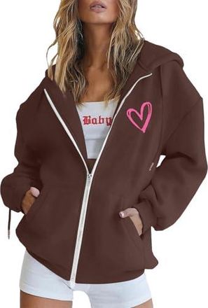 Generic Vestes &agrave; capuche d&eacute;contract&eacute;es pour femmes 2026 avec fermeture &eacute;clair, manches longues, cordon de serrage, polaire, parfaites pour un usage quotidien,