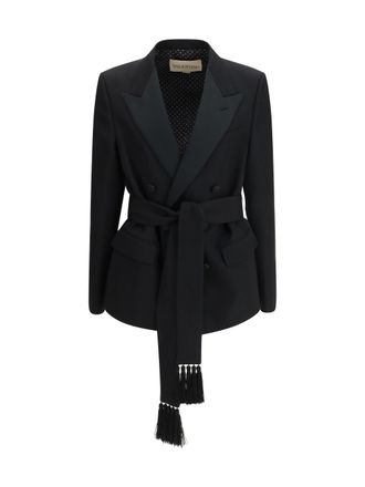Valentino Mens Blazer Double-Breasted Virgin Wool Black Fleece (ovis Aries) Jacket