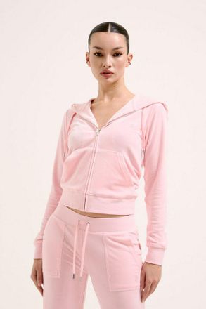 Juicy Couture Kapuzennickijacke ROBERTSON HOODIE. Damen Trainingsjacke Damen, Sweatjacke mit Kapuze, Velour, mit Glitzer, Sale