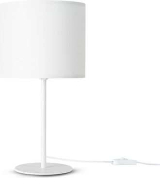 Paco Home Tischlampe Nachttischlampe Wandleuchte Wohnzimmerlampe E14 Schlafzimmer Lampenschirm Stoff Einfarbig Uni LED, Farbe:Wei&szlig; (&Oslash;18 cm), Leuchtenart/Farbe:T