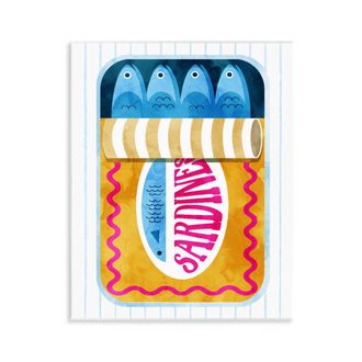 Stupell Industries Wandschild mit gelben Sardinen, Zinnüberstreifen, Design von Daphne Polselli, 35,6 x 28,9 cm