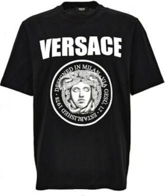 Versace Homme, Tops, Noir, Taille: M T-shirt à Manches Courtes en Jersey de Coton
