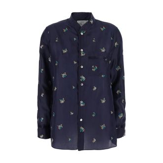 Forte_Forte Femme, Blouses et Chemises, Bleu, Taille: 40 FR Chemise en soie avec broderie petites fleurs