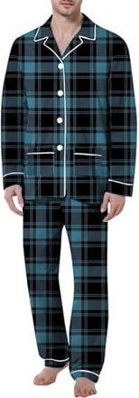 Generic Pyjama en Satin Homme Ensembles De Pyjama Hiver, Taille S-3Xl à Carreaux Boutonné Devant Manches Longues Chaud VêTements De Nuit Hauts Et Bas avec Poc