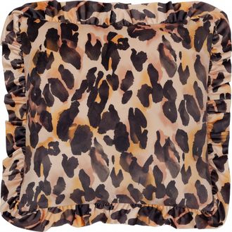 furn. Samt-R&uuml;schen-Kissenbezug mit Leopardenmuster - Mehrfarbig - 45 x 45 cm