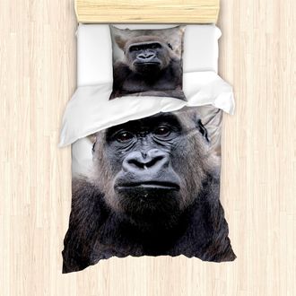 Abakuhaus Gorilla Bettbezug Set für Einzelbetten, Close up Junge männliche Gorilla, Milbensicher Allergiker geeignet mit Kissenbezug, 135 cm x 200 cm - 80 x 80 