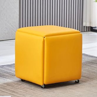 Generic Tabouret ottoman 5 en 1 empilable en cuir synth&eacute;tique avec roulettes pivotantes, repose-pieds mobile pour salon, salle &agrave; manger, velours 3,35,6 x 35,6