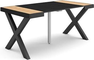 Skraut Home | Ausziehbarertisch | Multifunktionaler ausziehbarer | 160 | F&uuml;r 8 G&auml;ste | Massivholz Beine | Moderner Stil | Eiche Schwarz