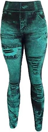 Generic Leggings pour Femme en Faux Denim pour entra&icirc;nement, Gym, Western Levage des Fesses Pantalon Chaud Leggings Bas pour Femmes 2026, B-349 Vert Citron, X