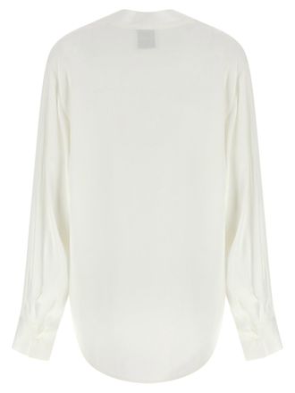 Nude V-Neck Silk Blouse - White