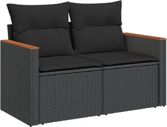 vidaXL Canap&eacute; de jardin avec coussins 2 places noir r&eacute;sine tress&eacute;e
