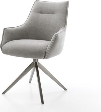 DELIFE Drehstuhl Alja-Flex mit Armlehnen Strukturstoff Soft Grau Kreuzgestell breit Graphit 360° drehbar Wippfunktion Taschenfederkern, Esszimmerstühle