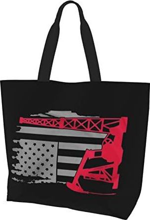 AOOEDM Oilfield Us Flag Ladies Canvas Tote Sac &agrave; provisions r&eacute;utilisable