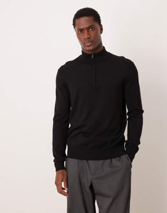 Mango Pullover aus reiner Wolle in Schwarz mit kurzem Rei&szlig;verschluss