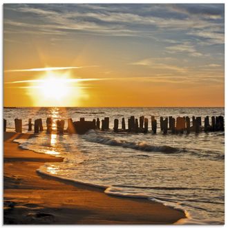 Artland ARTland Wanddeko Glasbilder Wandbild Glas Bild einteilig Quadratisch Strand Meer Küste Sonnenuntergang Natur Landschaft Nordsee Maritim T3ZU
