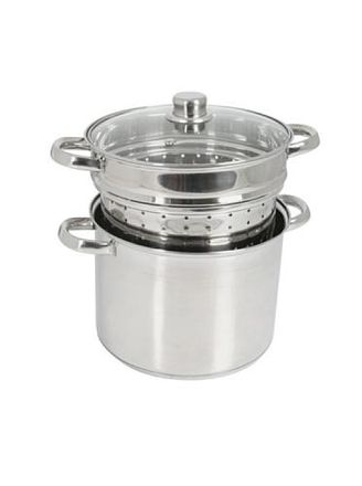 Crealys 504626, Cuit-p&acirc;tes Olympe 8 litres Inox, diam. 24 cm - couvercle en verre et panier &agrave; p&acirc;tes / l&eacute;gumes - tous feux dont induction, Gris