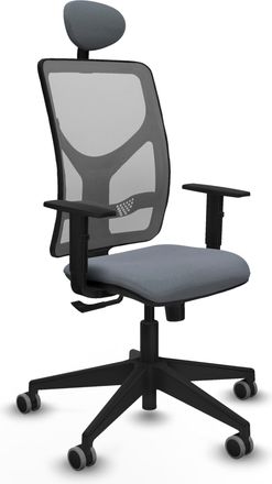 Piqueras y Crespo Schreibtischstuhl aus grauem Netzstoff, mit 1D-Armlehnen, h&ouml;henverstellbare Lendenwirbelst&uuml;tze und festes Kopfteil, ausgestattet mit 3 Positionen und 