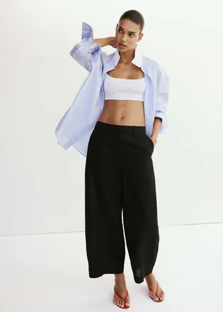 Mango Pantalon balloon en lin noir - Femme - 32 - MANGO
