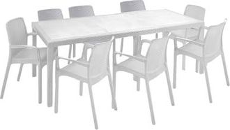 Dmora Outdoor Lounge Set Manarola, Outdoor Lounge Set, Ausziehbarer rechteckiger Tisch mit 8 Stühlen mit Armlehnen, Made in Italy, Weiß