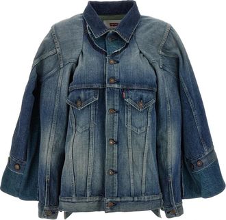 Junya Watanabe Femme, Vestes, Bleu, Taille: 36 FR Veste en jean patchwork d&eacute;lav&eacute;e