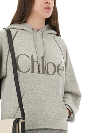 Chlo&eacute; Oversized Logo Cotton-Blend Sweatshirt - Gray