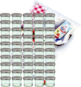 MamboCat 75er Set Sturzglas 125 ml Marmeladenglas Einmachglas Einweckglas to 66 silberner Deckel incl. Diamant-Zucker Gelierzauber Rezeptheft