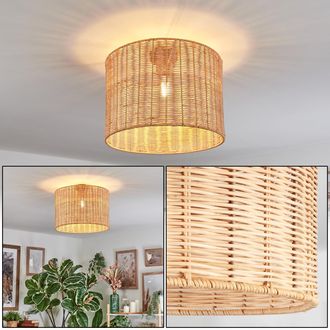 HOFSTEIN Deckenleuchte Cavaca, Deckenlampe aus Metall/Rattan in Schwarz/Naturfarben, Leuchte im modernen Boho-Design (Ø 40 cm), E27, Esszimmer, Wohnzimmer, Sch