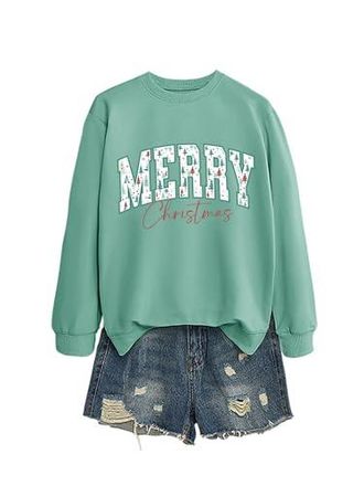 Generic Sweat-shirt de Noël pour femme avec inscription « Merry Christmas » - Imprimé graphique - Sweat-shirt de Noël moche, Vert, L