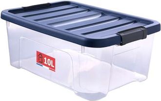 Sundis Wave Box, Aufbewahrungsbox mit deckel, 10L, mit clips, transparentem Kunststoff, stapelbar, ideal für das Schlafzimmer, den begehbaren Kleiderschrank,