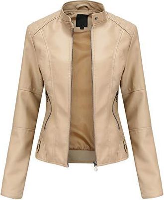 Dissa Veste Blouson De Motard Simili Cuir Synthétique Court Femme Blouson Col montant Coupe Ajustée fermeture éclair Printemps et Automne,42,PN767