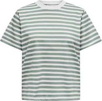 Only Onllivina S/S Stripe Tee JRS T-Shirt pour Femme, Jadéite/Rayures : Rayures Blanches, M