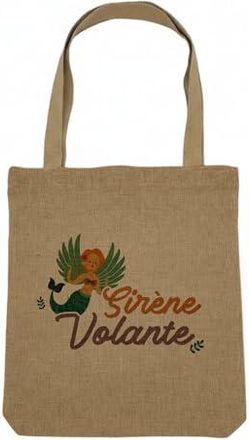 Fabulous Sac Shopping Tote Bag Aspect Lin - Sir&egrave;ne Volante Mignon Humour Fantaisie - Sac de Courses Toile Epaisse 360g Beige Naturel Cabas Port&eacute; Epaule Solide 