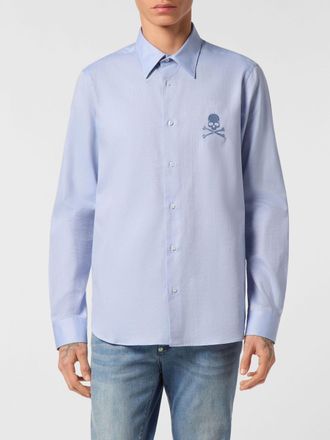 Philipp Plein Chemise &agrave; manches longues en coton avec col &agrave; pointes et imprim&eacute; Skull