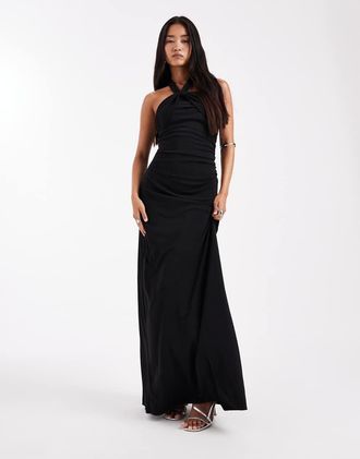 Six Stories Bridesmaids - Maxikleid in Schwarz mit Stretchanteil und Neckholder