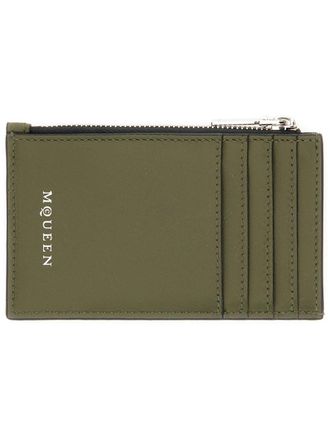 Alexander McQueen Skull-Embossed Calfskin Card Case - Brown