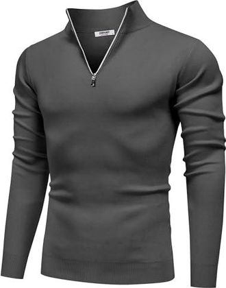 Coofandy Hommes Pulls 1/4 Zip Col Roulé Pulls tricotés Pull dhiver à Manches Longues Zip Sweater Turtleneck Pulli Pull de Travail pour Hommes Gris Foncé 3XL