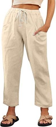 Generic Pantalon en Lin Femme Fluide D&eacute;contract&eacute; Pantalon De Salon Long en Coton et Lin pour Femmes Taille Haute Cordon De Serrage Coupe Ample D&eacute;contract&eacute; ave