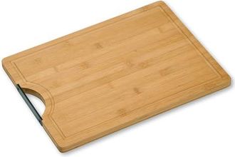 KESPER 58134 | Schneidebrett aus Bambus mit Metallgriff in schwarz 38 x 28 x 1,6 cm