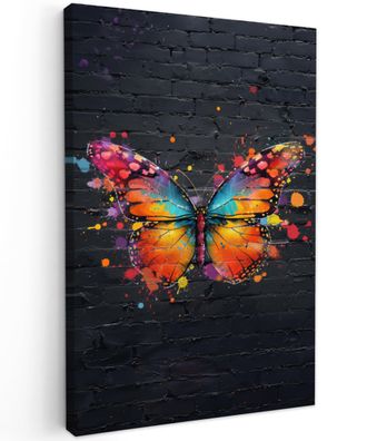 MuchoWow © Bild auf Leinwand 40x60 cm Schlafzimmer Bilder Badezimmer Wand Deko Wohnzimmer Modern Wanddeko Bilderwand Geschenk Schmetterling - Graffiti - Neonku