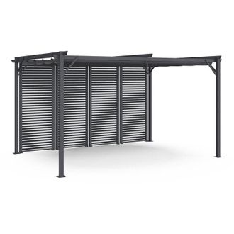 IDMarket Pergola &eacute;dition collector persienne toit r&eacute;tractable 3x4M 4 pans modulables gris anthracite
