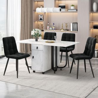 Generic Essgruppe 5-teilig - Tisch mit 4 St&uuml;hlen Set, klappbarer K&uuml;chentisch mit MDF-Platte & stabilem Metallgestell, ergonomische Polsterst&uuml;hle mit R&uuml;ckenleh